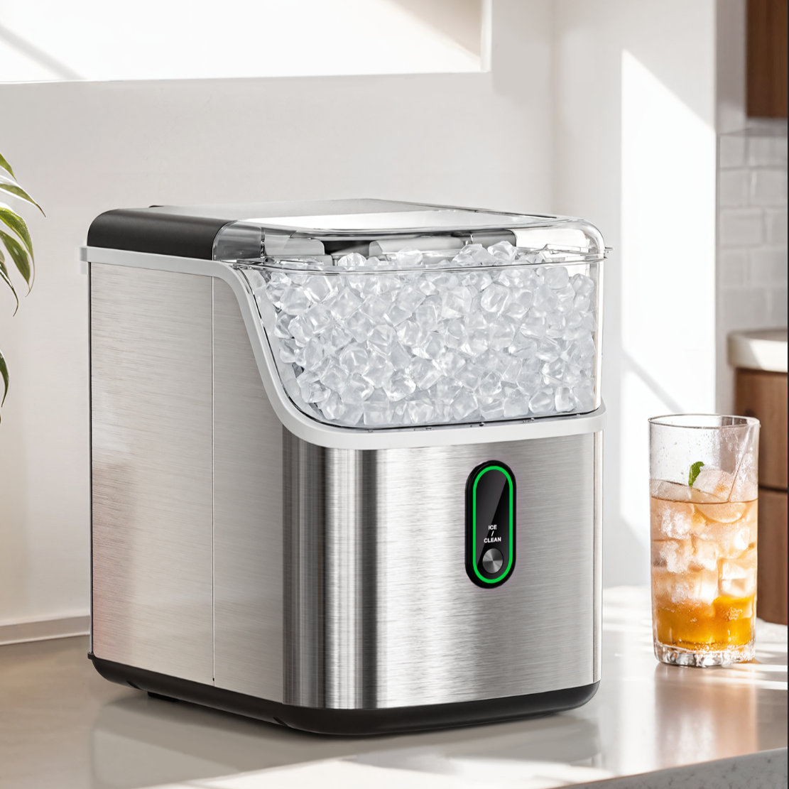 ColorLife 35 Lb. Nugget Stainless Steel Kitchen Countertop Ice Makers, Daily Production Chewable ...